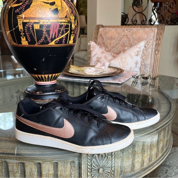 Nike | Shoes | Black Nike Court Shoes With Rose Gold Nike Swoosh Womens ...